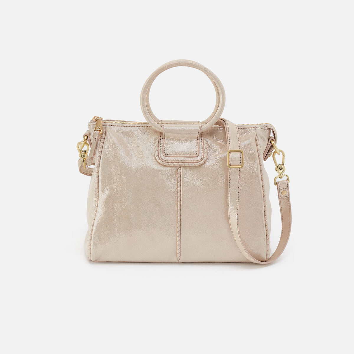 Sheila Medium Satchel In Metallic Leather - Sand Shimmer – HOBO