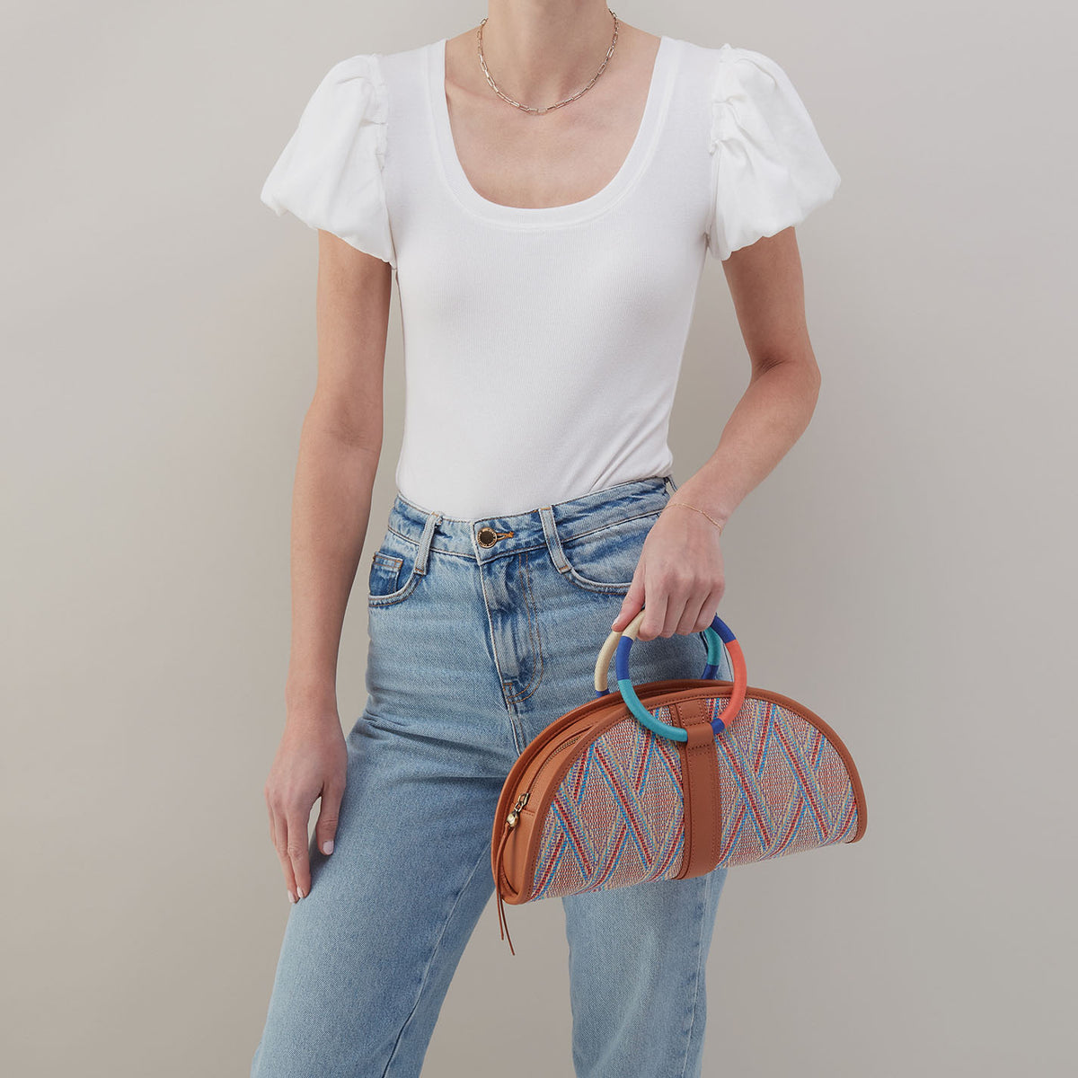 Luna Clutch In Multi Weave With Leather Trim - Sunset Raffia – HOBO