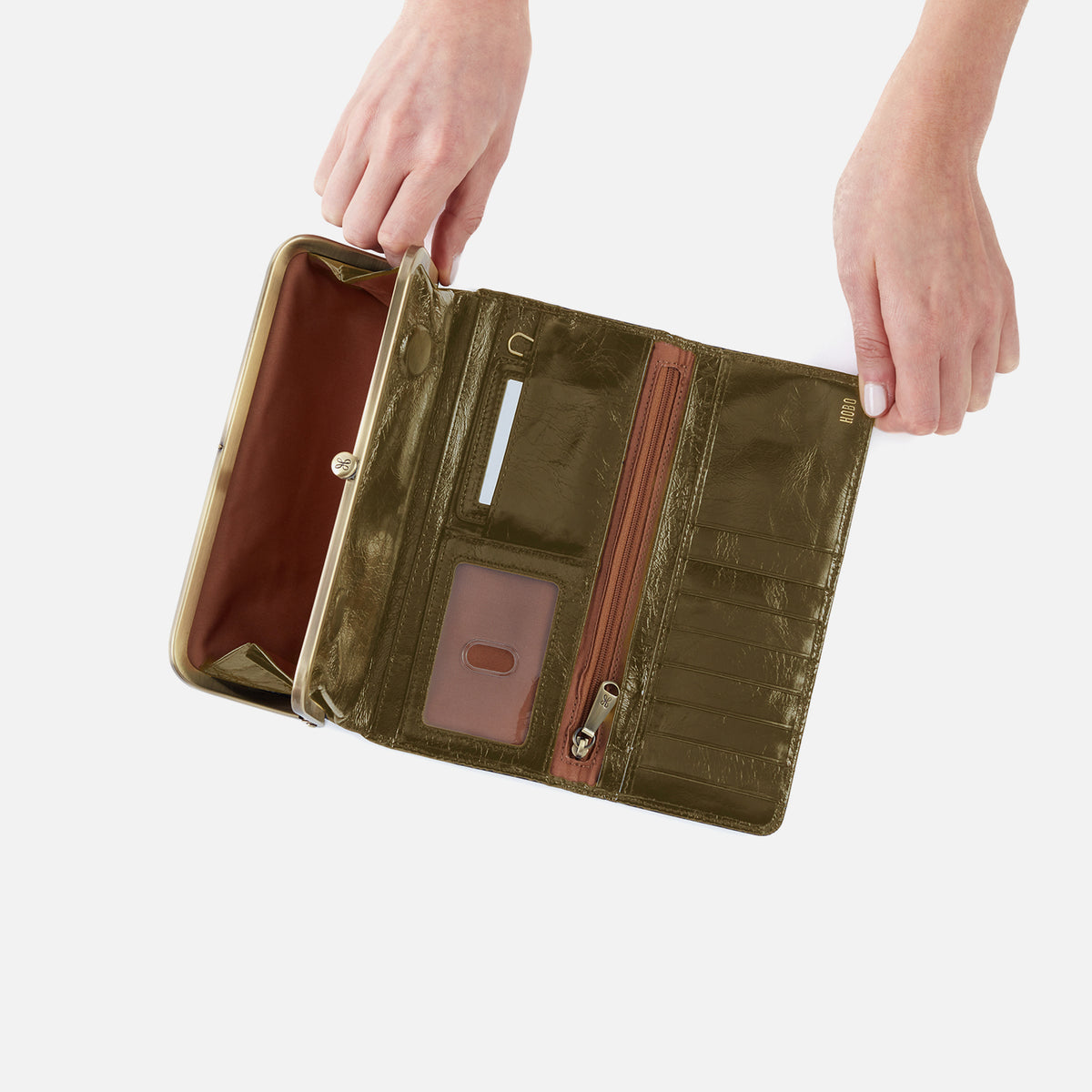 Rachel Continental Wallet In Polished Leather - Olive Veil – HOBO