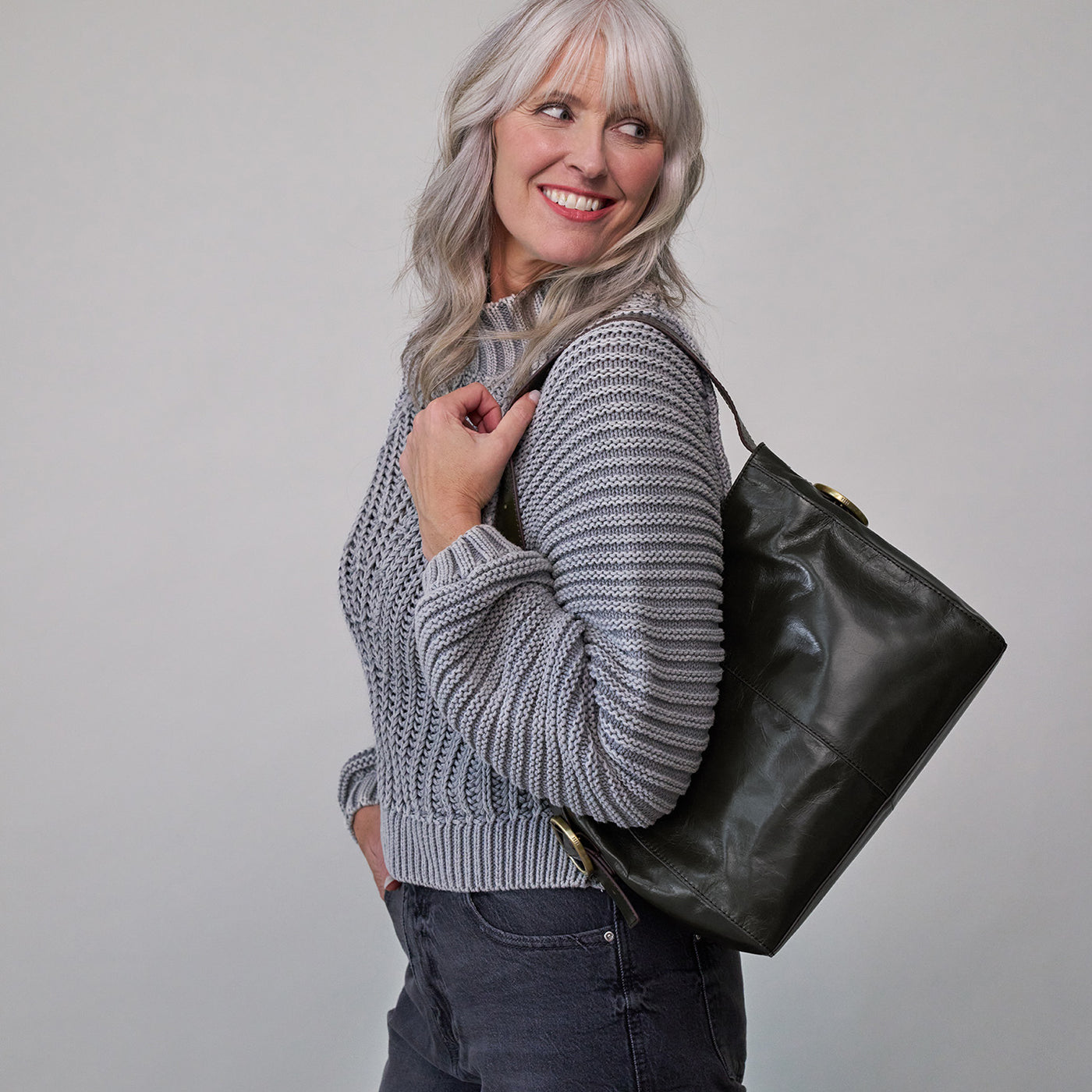 Render Shoulder Bag In Polished Leather - Black – HOBO