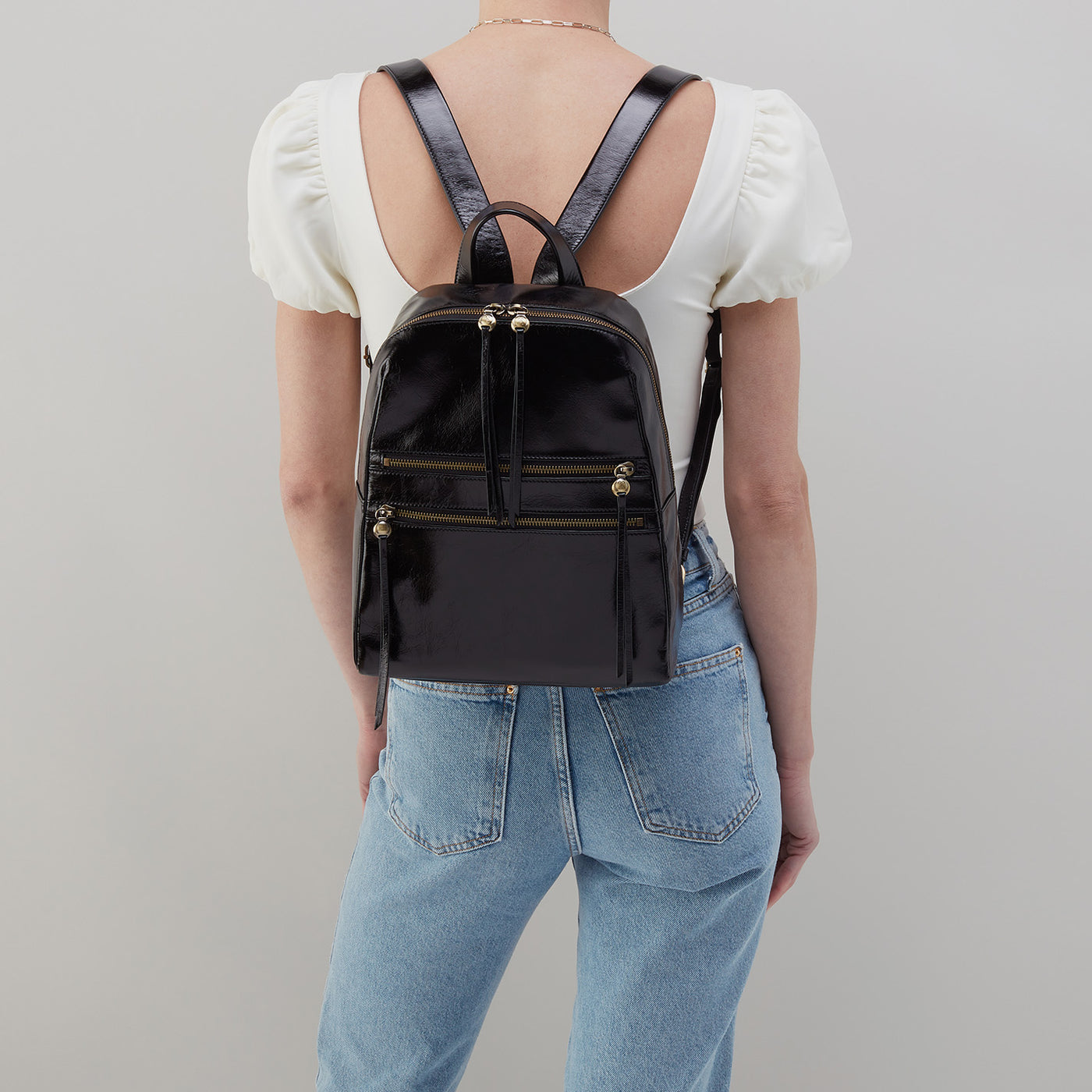 Billie Backpack In Polished Leather - Black – HOBO